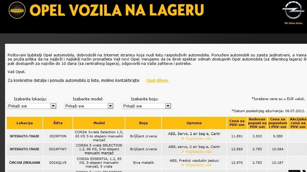 Opel lager lista dostupna na Internetu | MojNoviAuto.com
